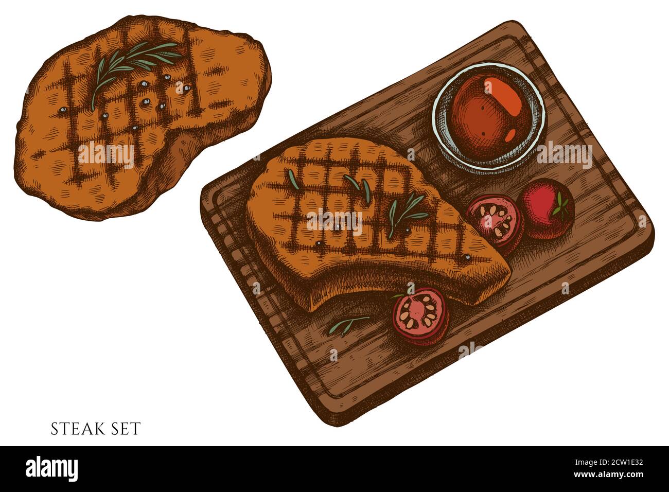 Vector set of hand drawn colored steak Stock Vector Image & Art - Alamy