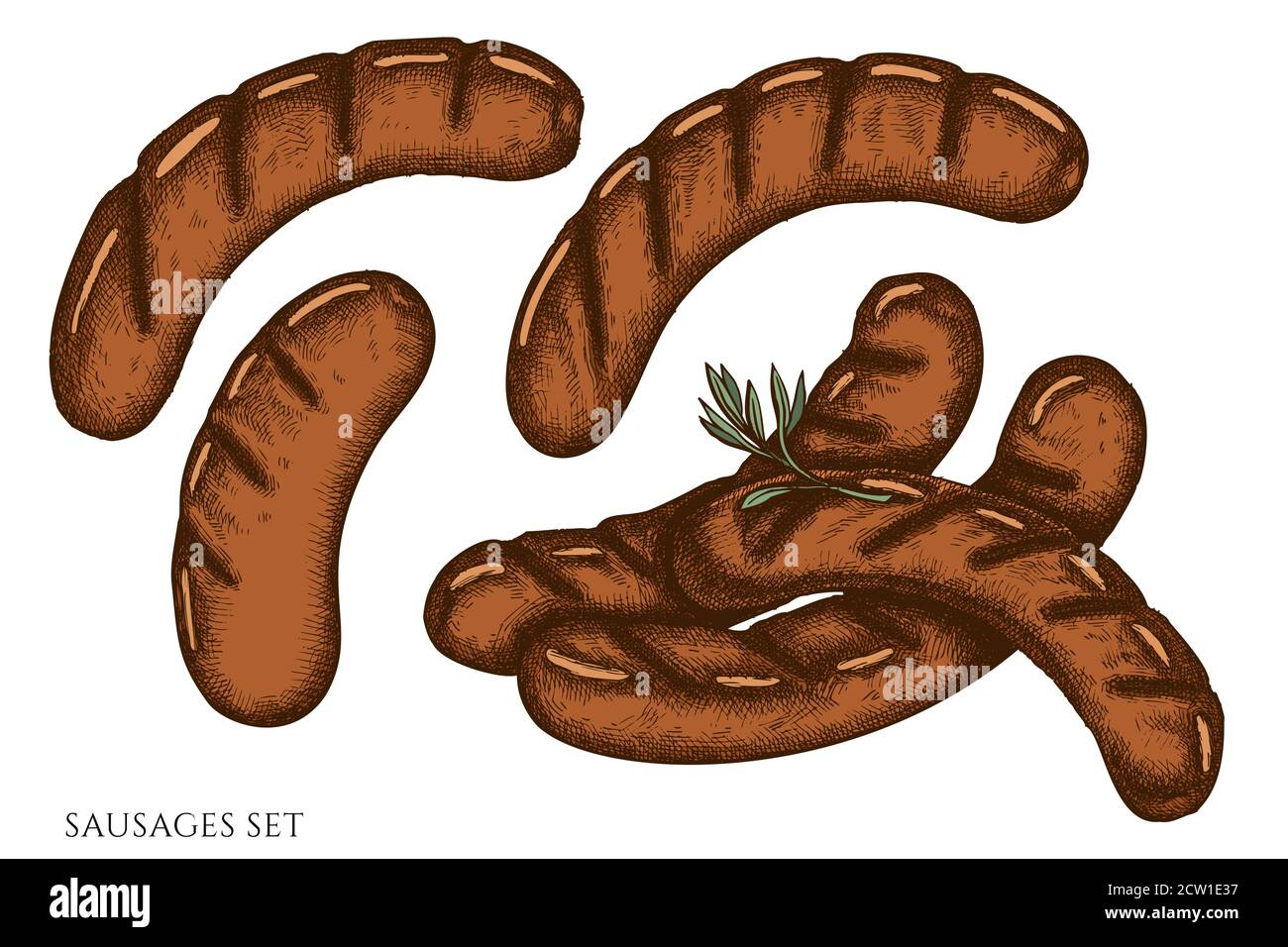 Hand grill sausages color Stock Vector Images - Alamy