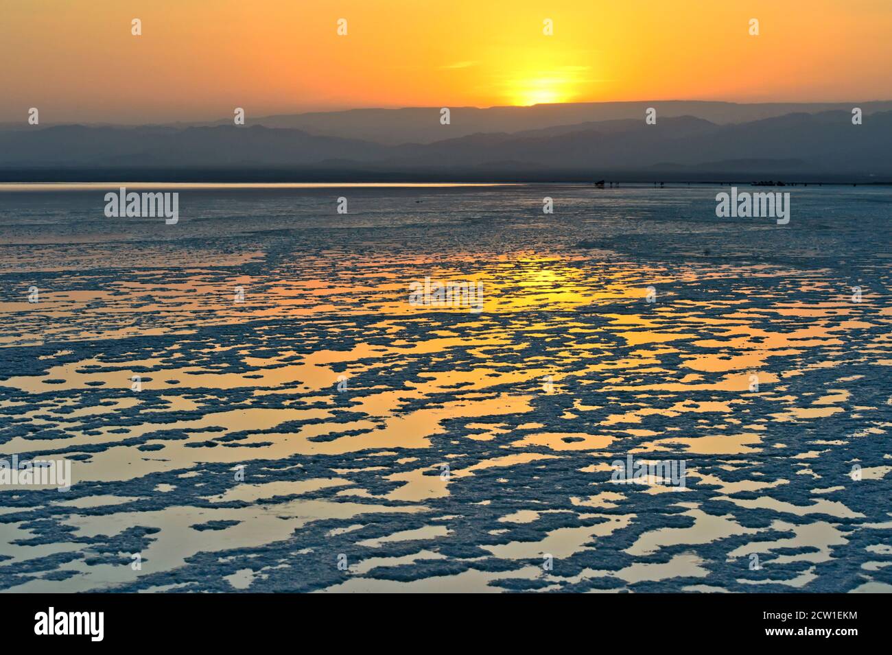 Salt lake Assale at sunset near Hamadela, Danakil depression, Afar ...