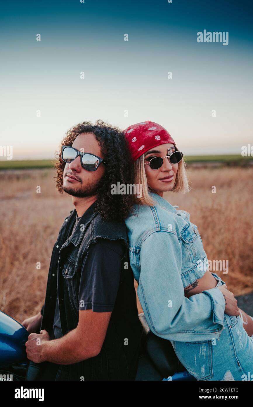 Couple posing on motorcycle hi-res stock photography and images - Alamy