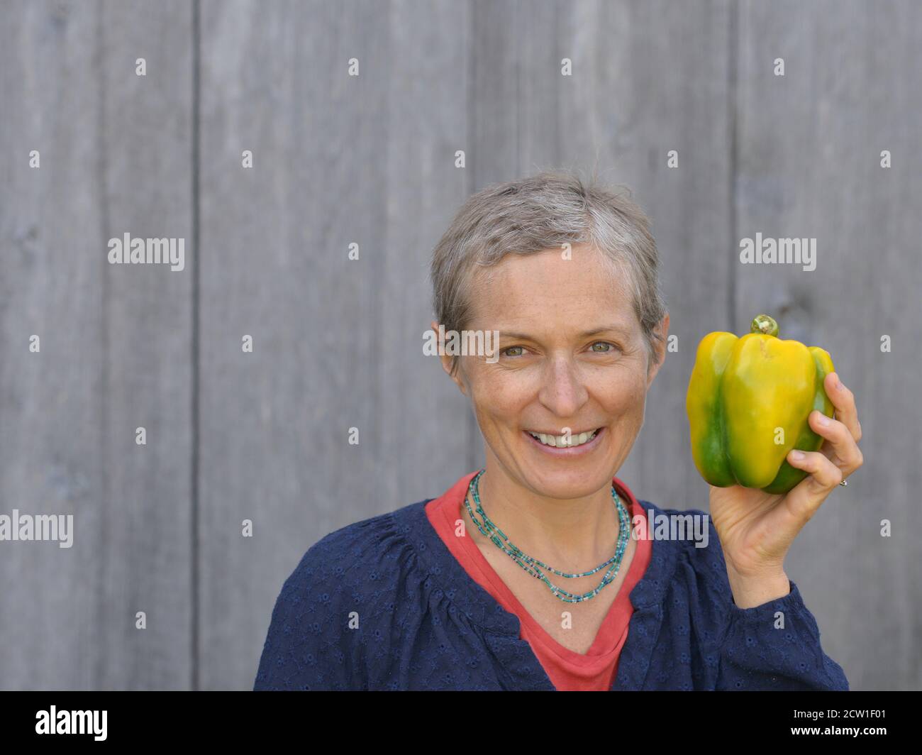 Modern middle-aged Caucasian Canadian country woman with short hair ...