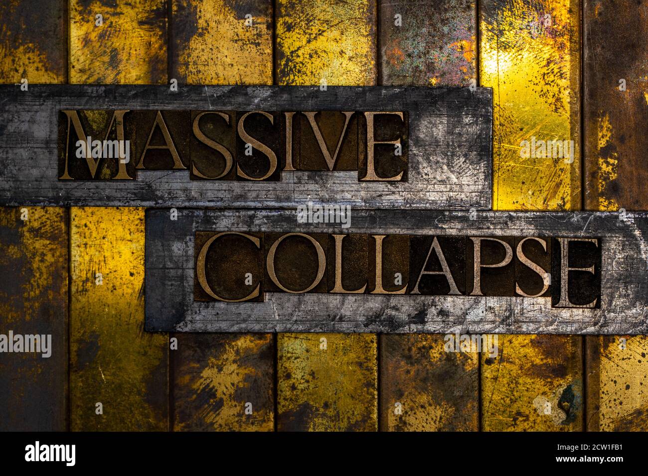 Massive Collapse text message on textured grunge copper and vintage ...