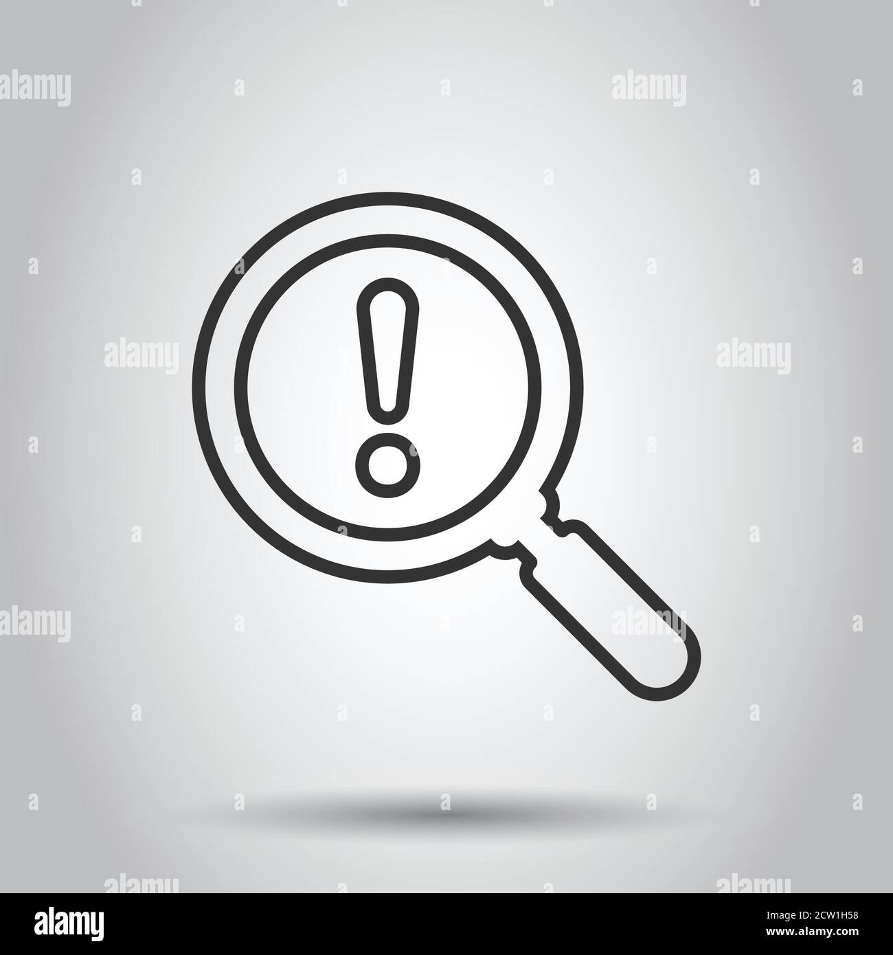 Risk analysis icon in flat style. Exclamation magnifier vector ...
