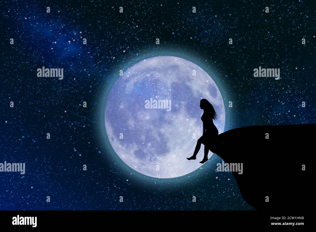 Woman Sitting On The Moon High Resolution Stock Photography and Images ...