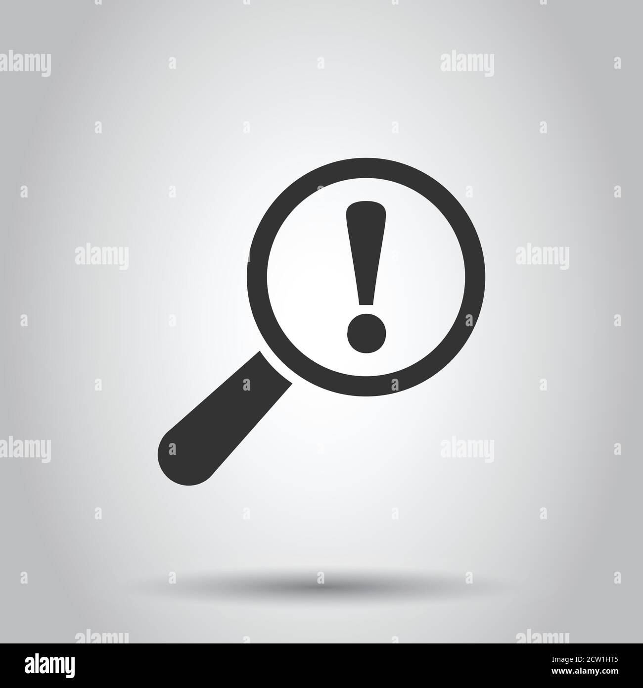 Risk analysis icon in flat style. Exclamation magnifier vector ...