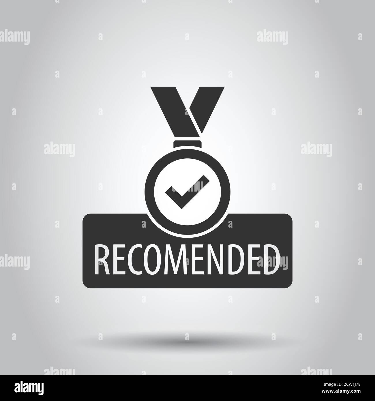 Recommend icon in flat style. Check mark medal vector illustration on ...