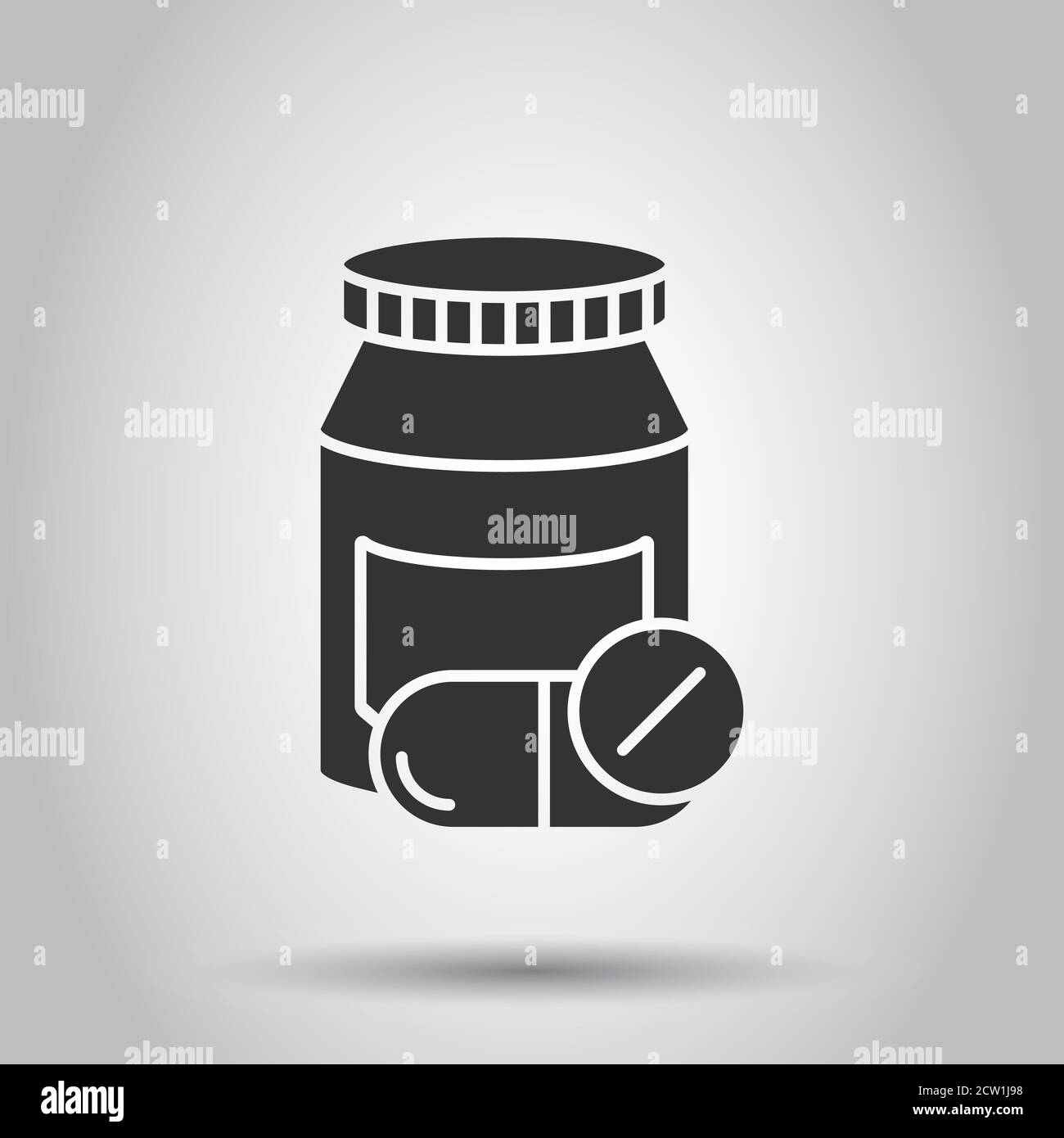 Pill bottle icon in flat style. Drugs vector illustration on white ...