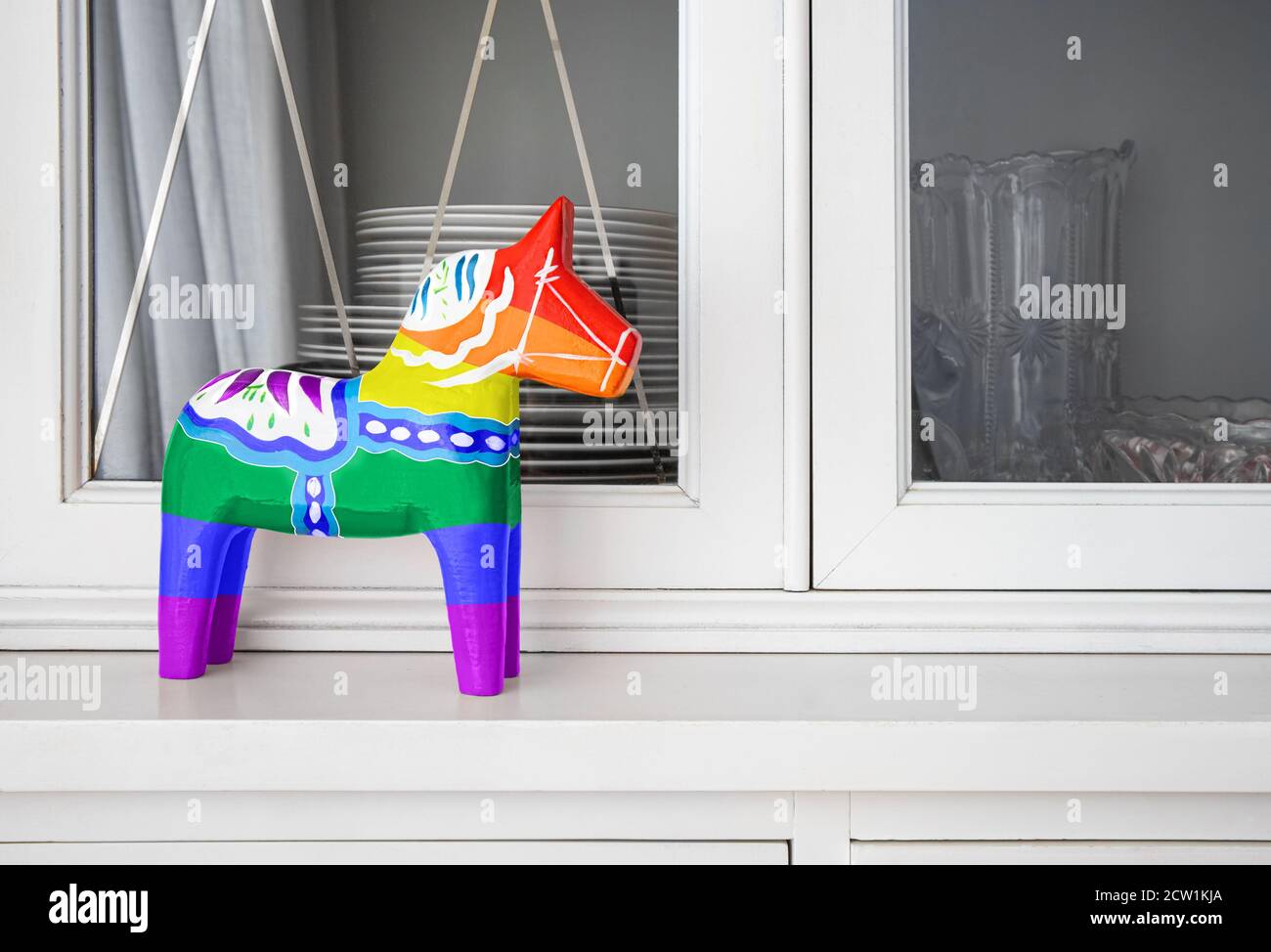 Dalecarlian horse (Dalahäst) in LGBTQ rainbow color version. Hand ...