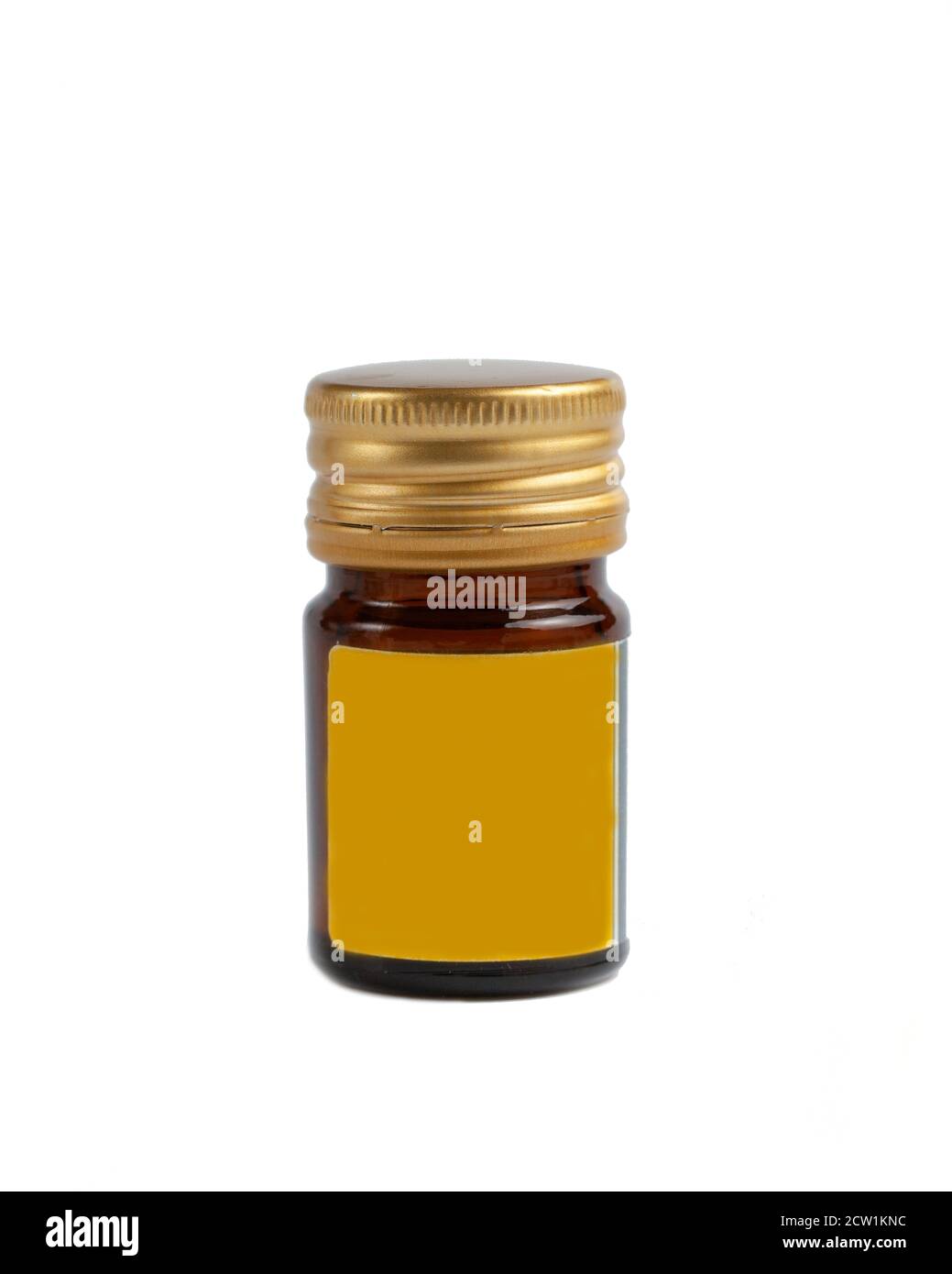 brown glass pill jar with yellow label Stock Photo - Alamy