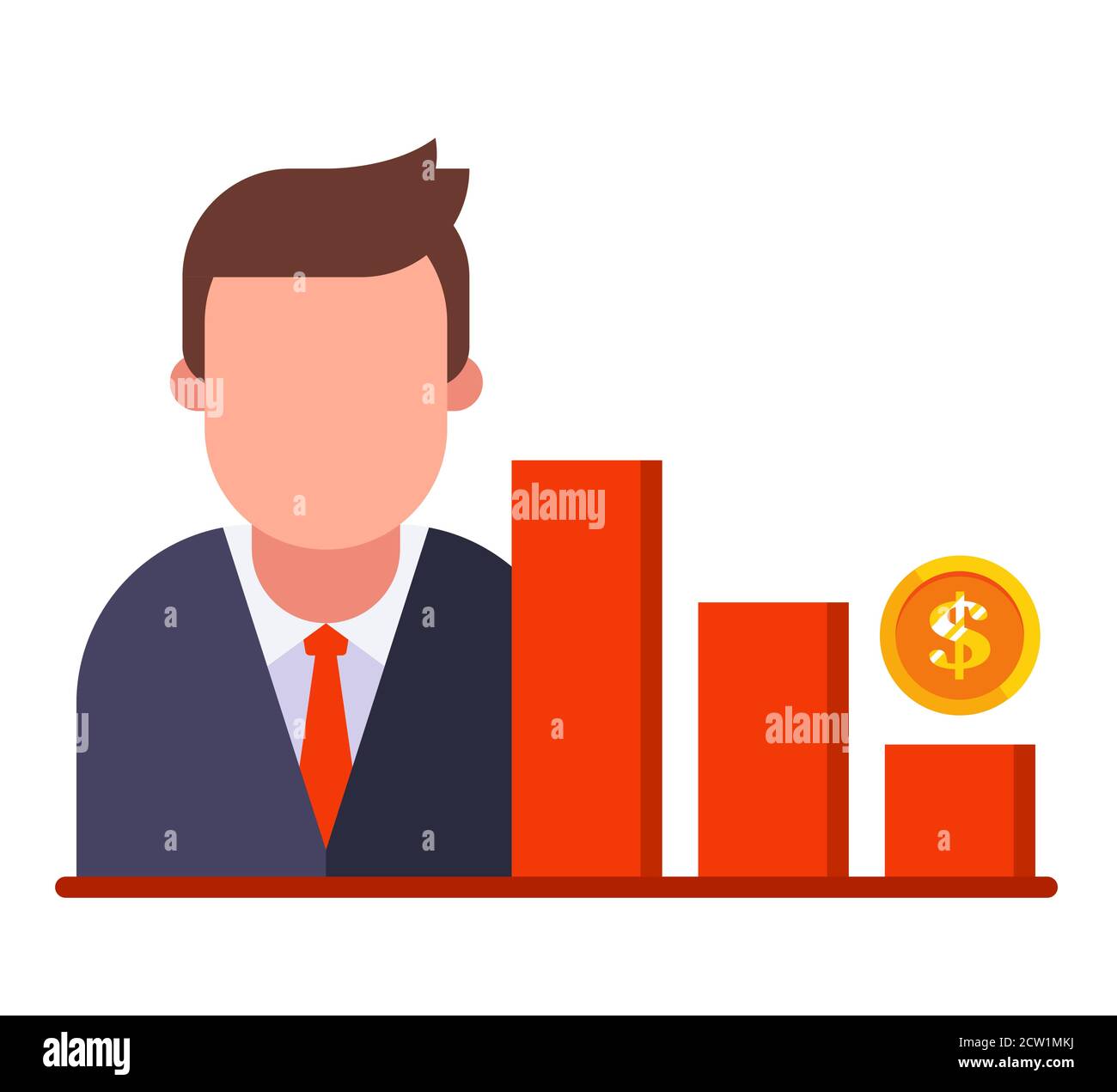 decrease in men income. decay circuit. flat vector illustration ...