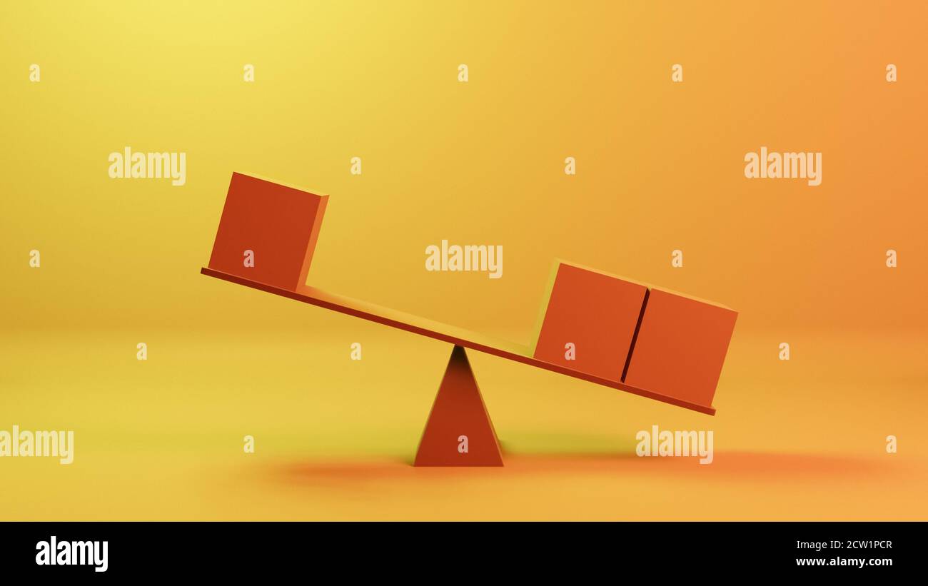 Unbalanced scale, instability, inequality concept with libra, boxes or ...