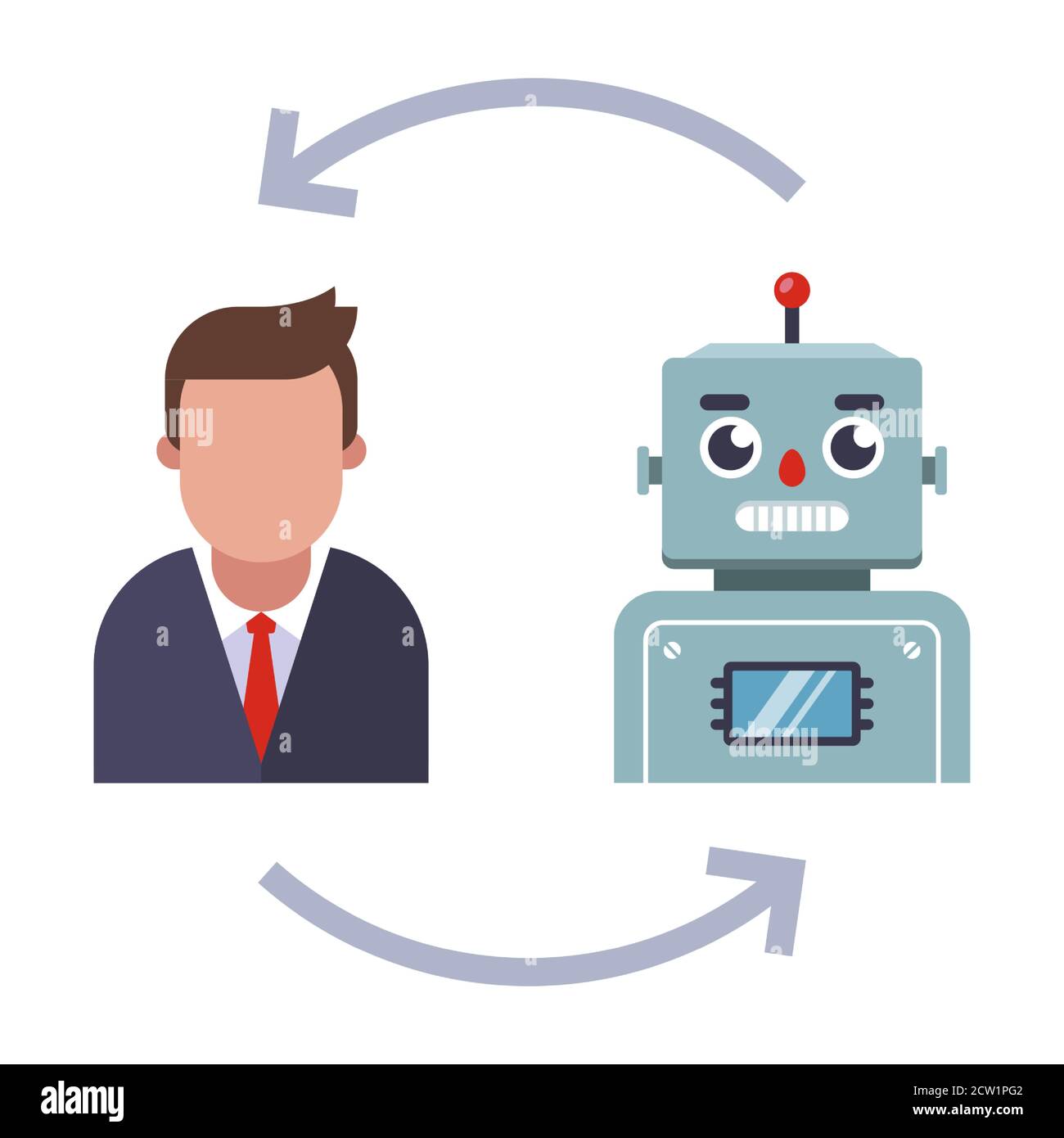 replacement of live employees with robots. flat vector illustration ...