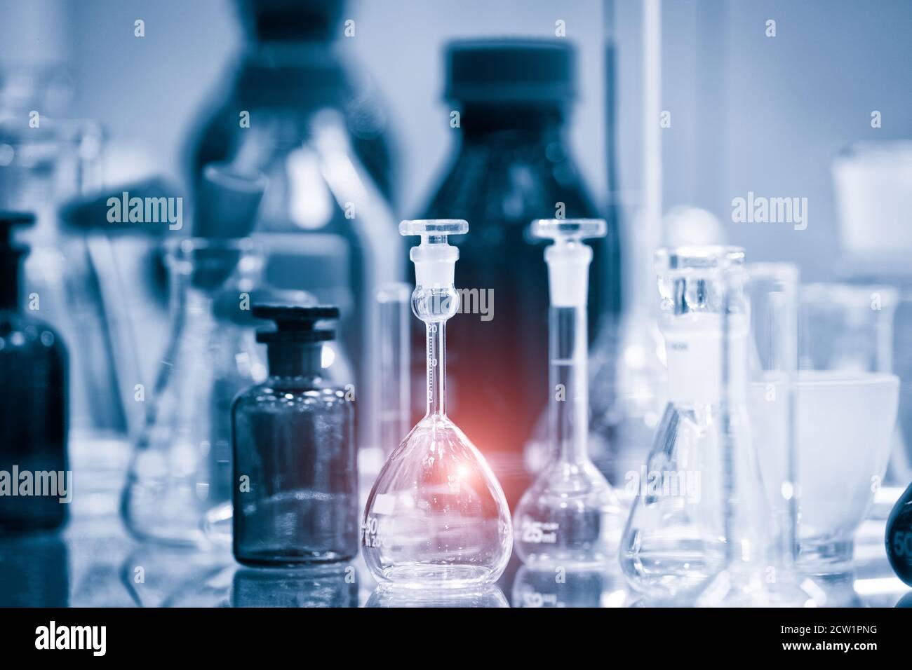 Glass laboratory chemical test tubes with liquid for analytical ...