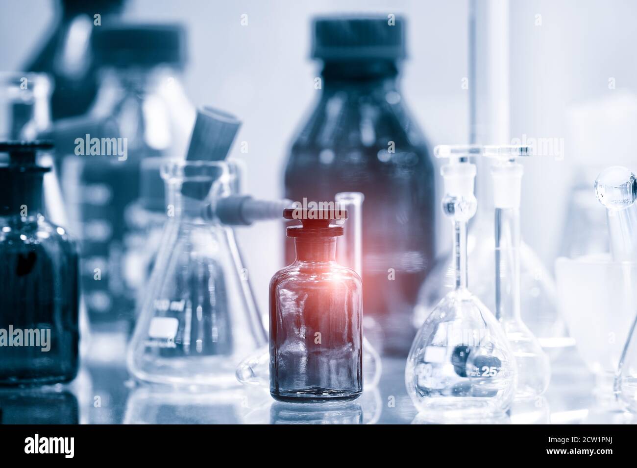 Glass laboratory chemical test tubes with liquid for analytical ...