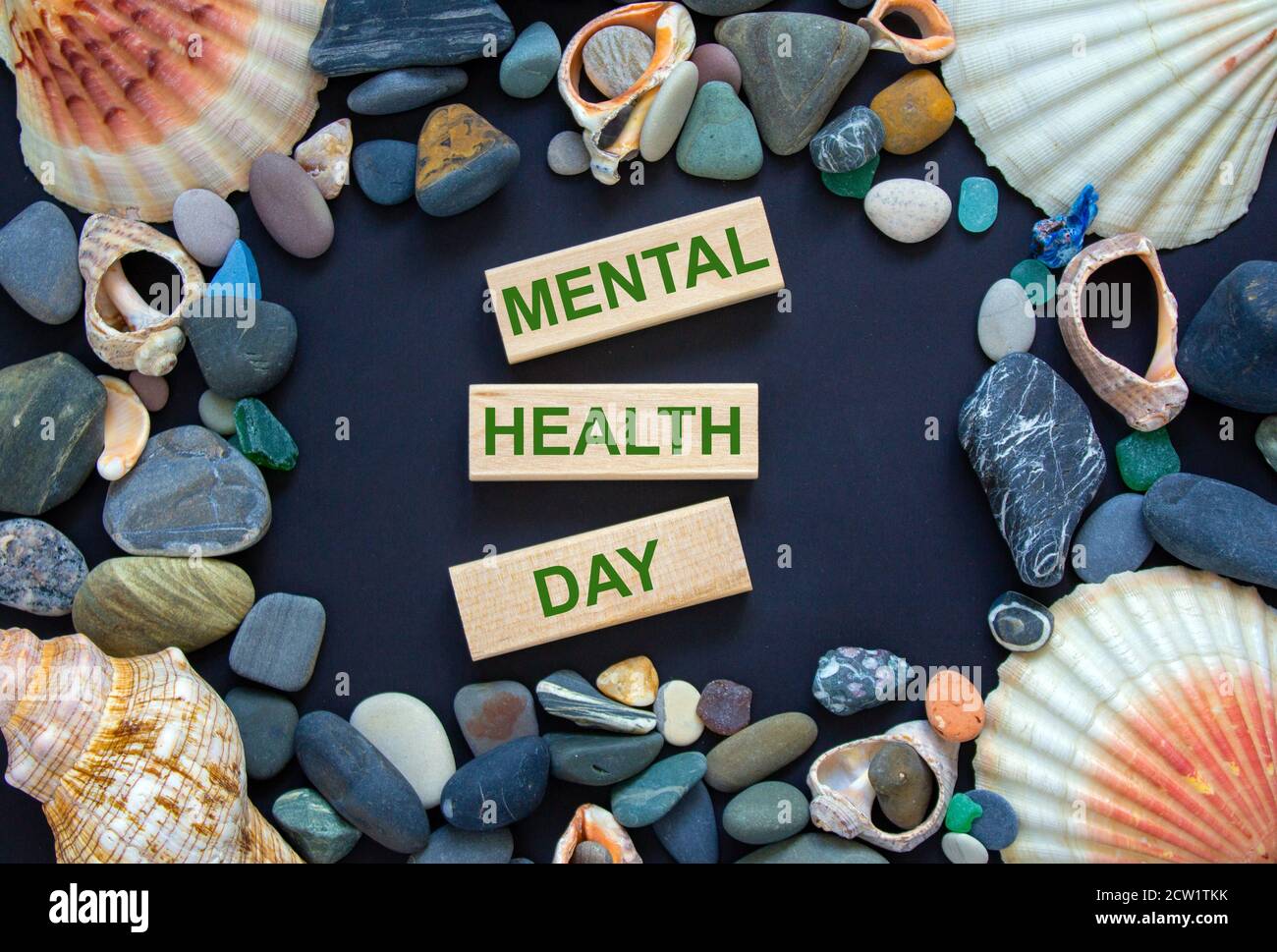 Text 'mental health day' on wooden blocks on a beautiful black ...