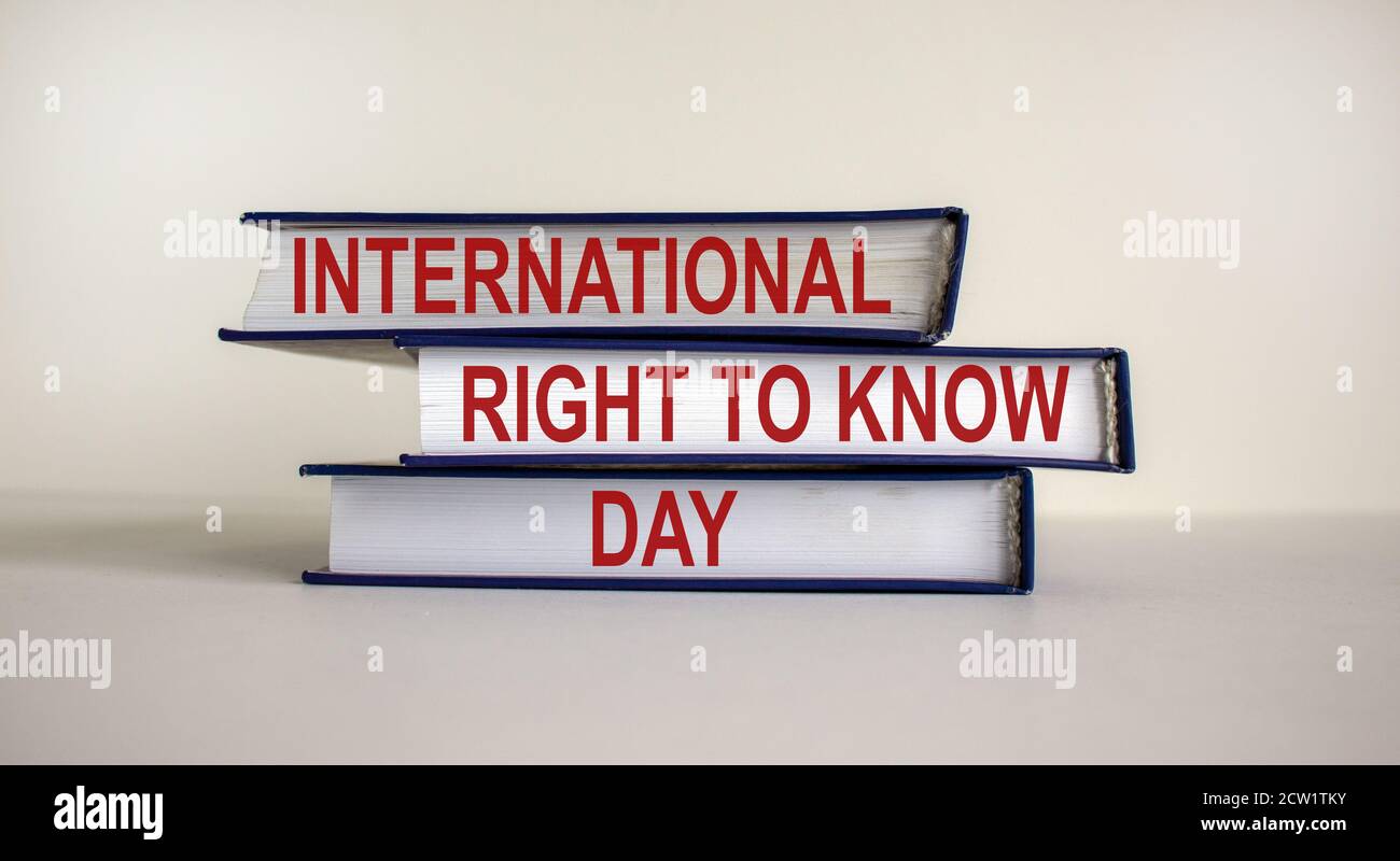 Books with text 'international right to know day' on beautiful white ...