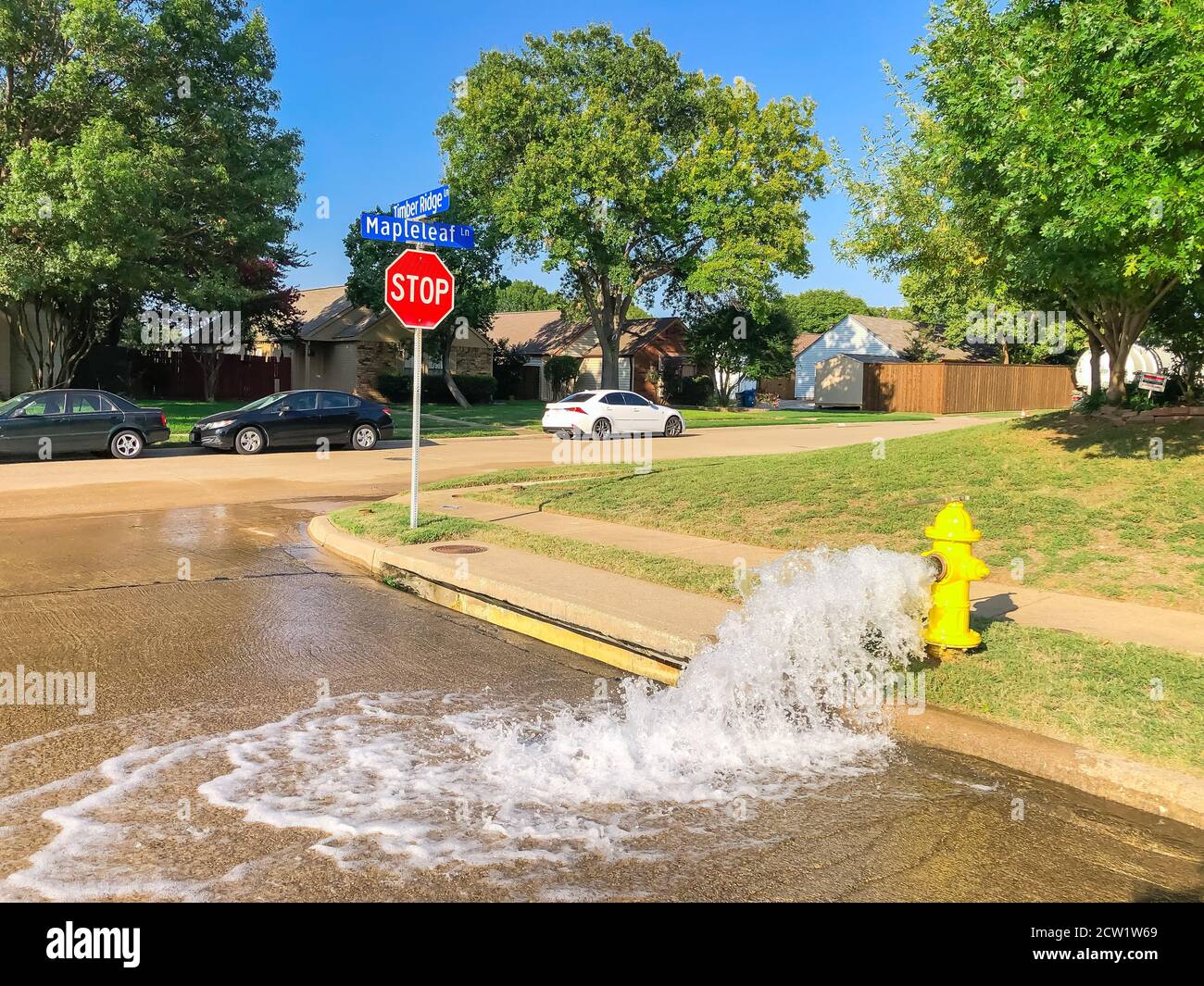 Typical neighborhood area with stop sign near Dallas, Texas, America ...