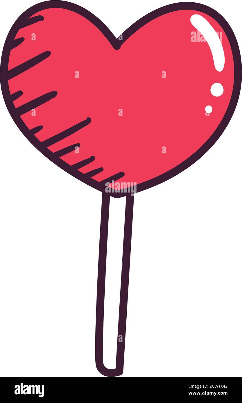 pop art candy heart line and fill style icon design of love passion and ...