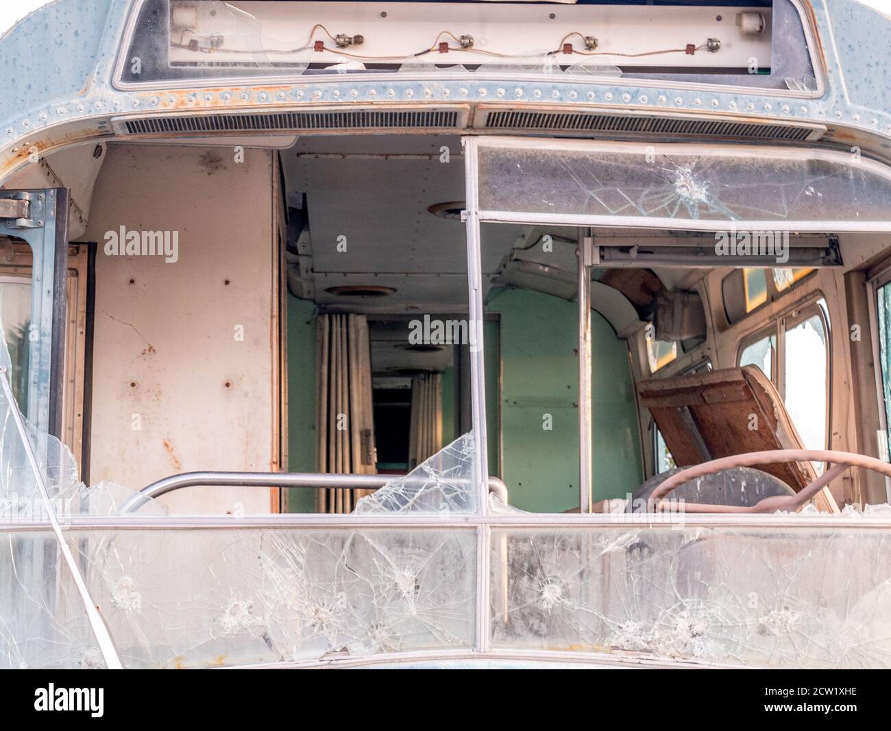 Old abandoned empty retro bus Stock Photo - Alamy
