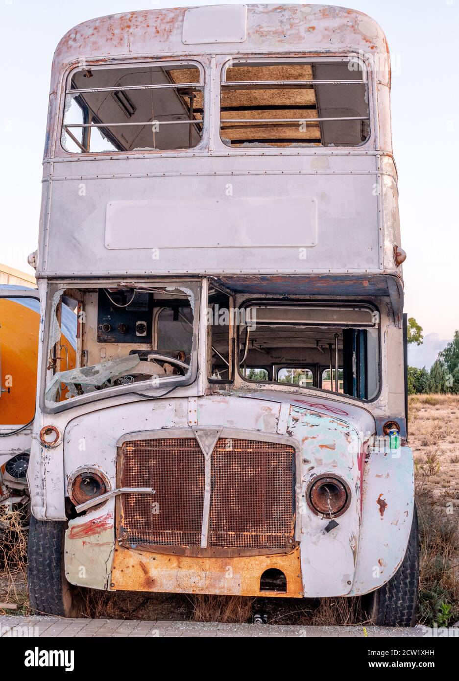 Old abandoned empty retro bus Stock Photo - Alamy