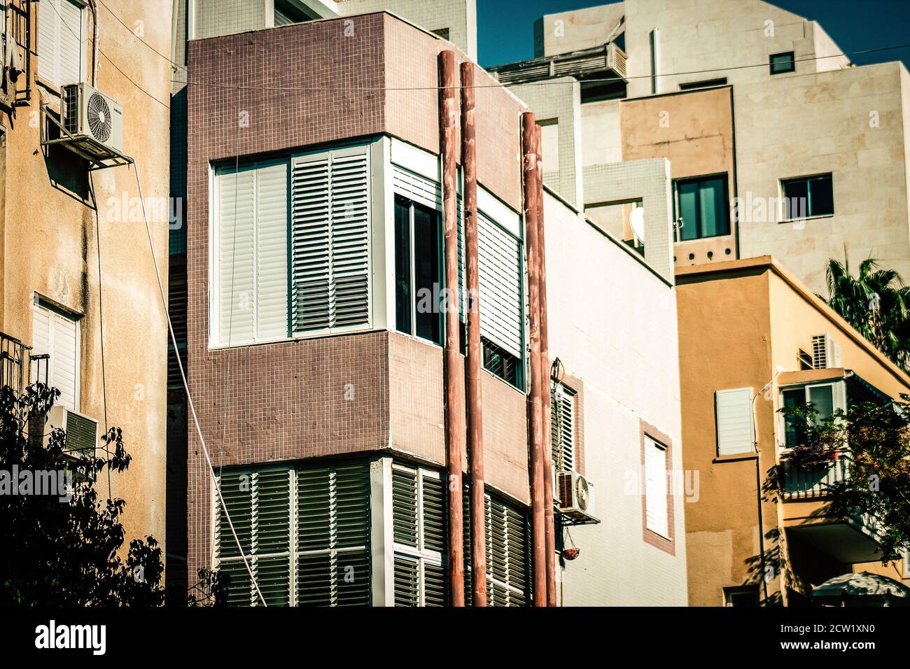 View of the facade of a modern building in the streets of Tel Aviv in ...