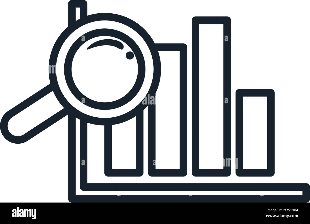 lupe with bars chart line style icon design, search tool and magnifying glass theme Vector ...