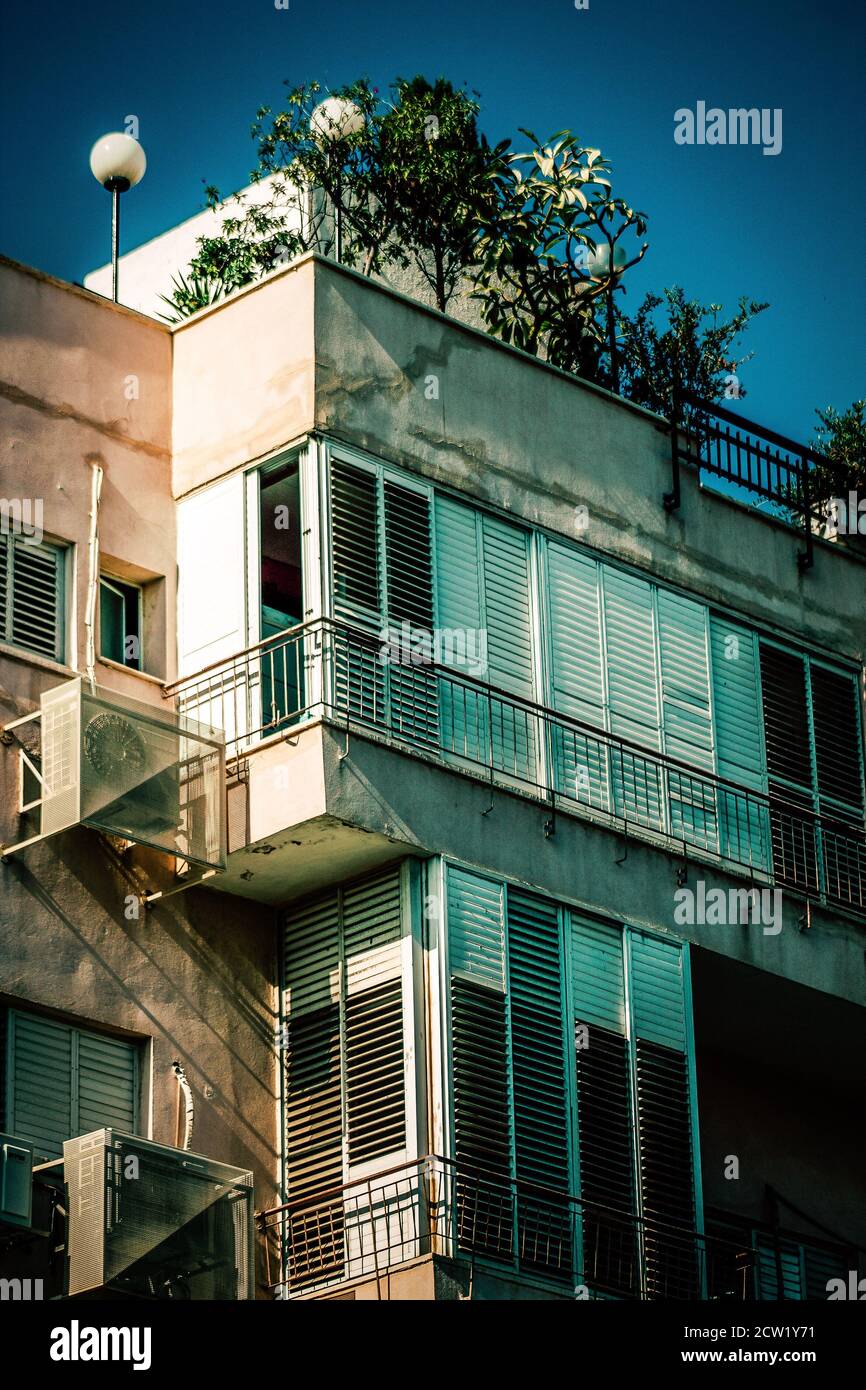 View of the facade of a modern building in the streets of Tel Aviv in ...