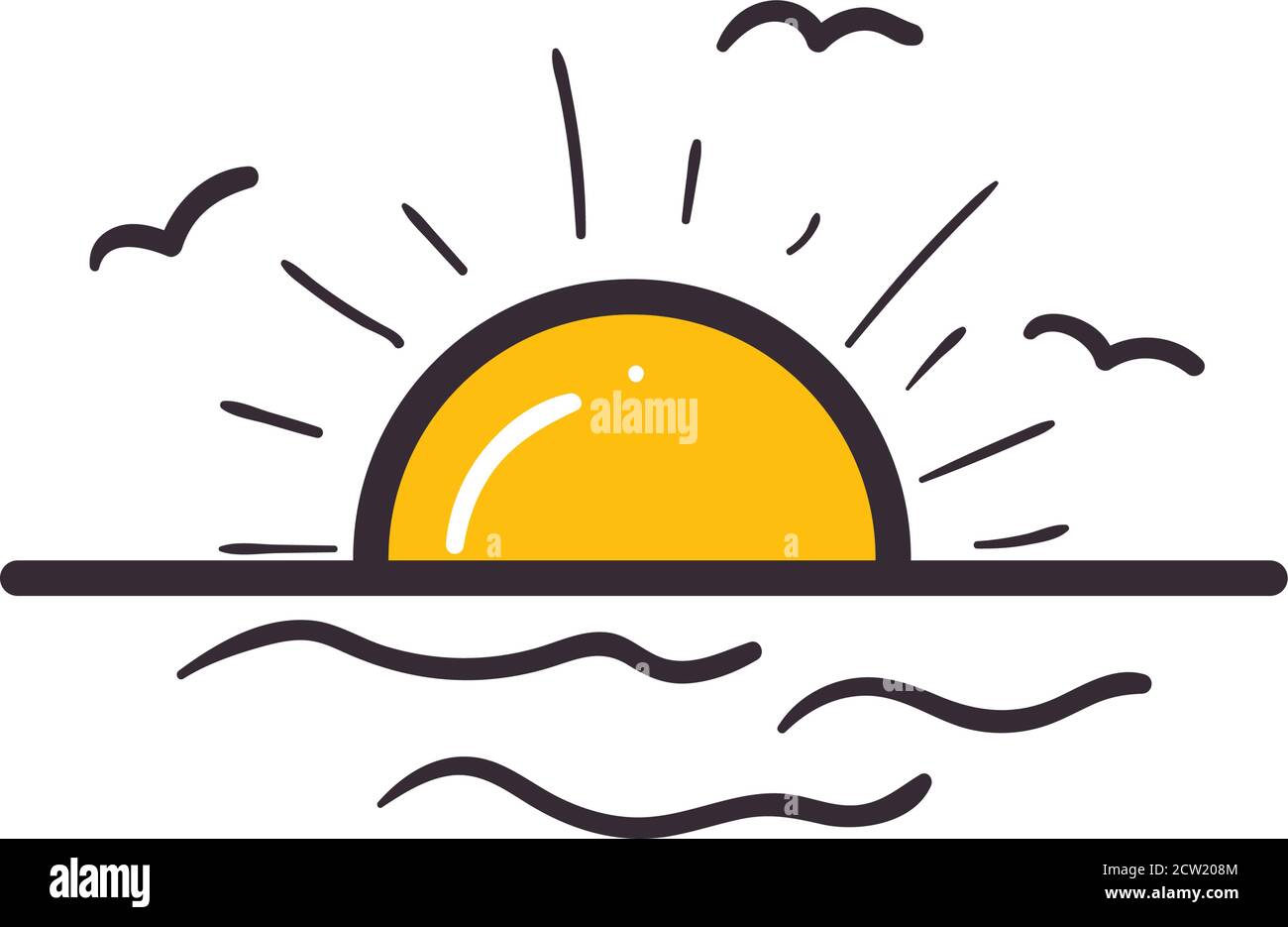 Sun on sea line and fill style icon design, summer nature tropical ...