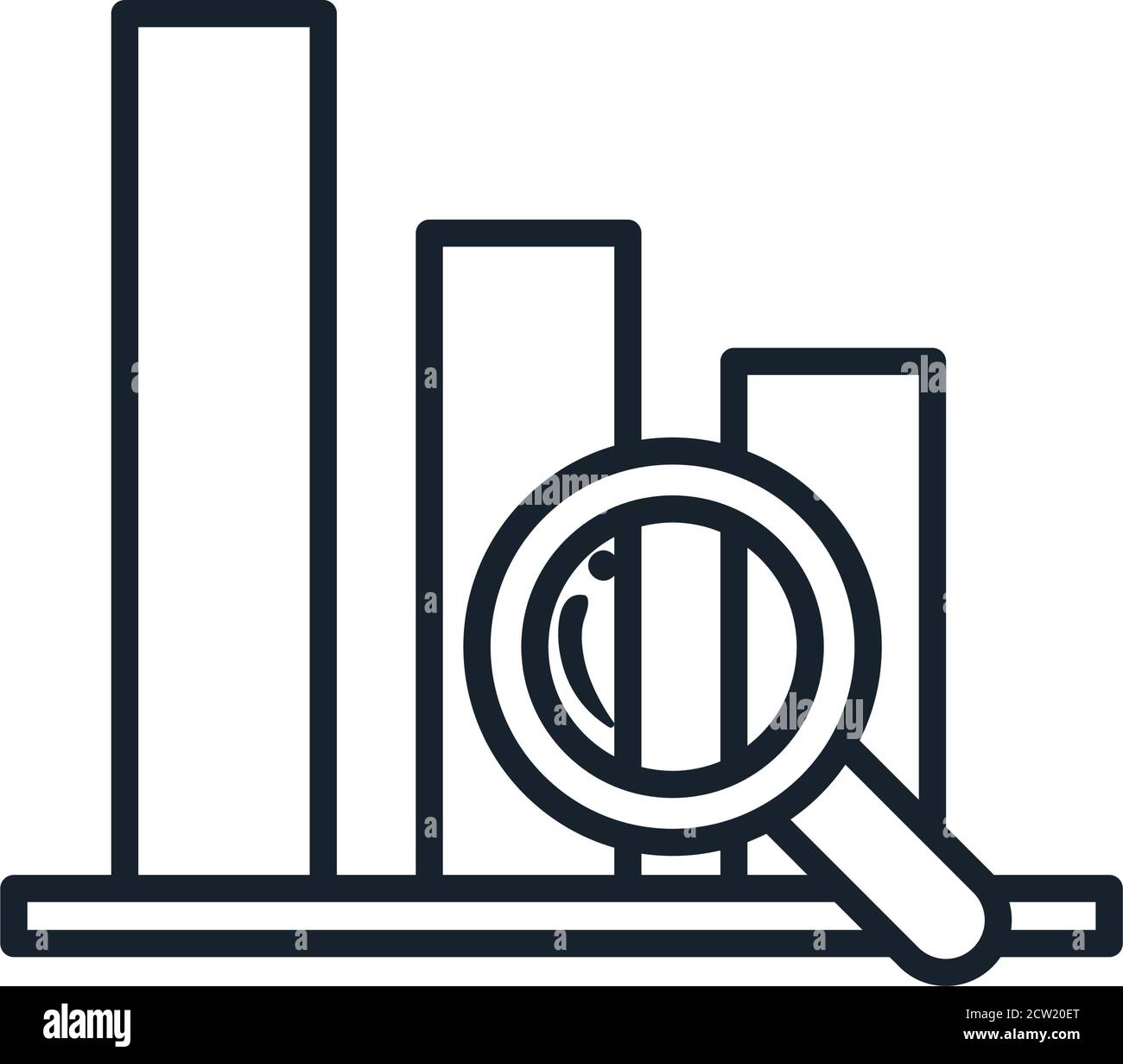 lupe with bars chart line style icon design, search tool and magnifying glass theme Vector ...