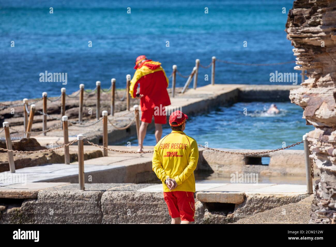 Australian surf rescue lifeguards on Avalon beach in Sydney undertaking ...