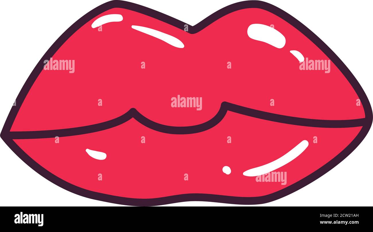 pop art female mouth line and fill style icon design of retro lips ...