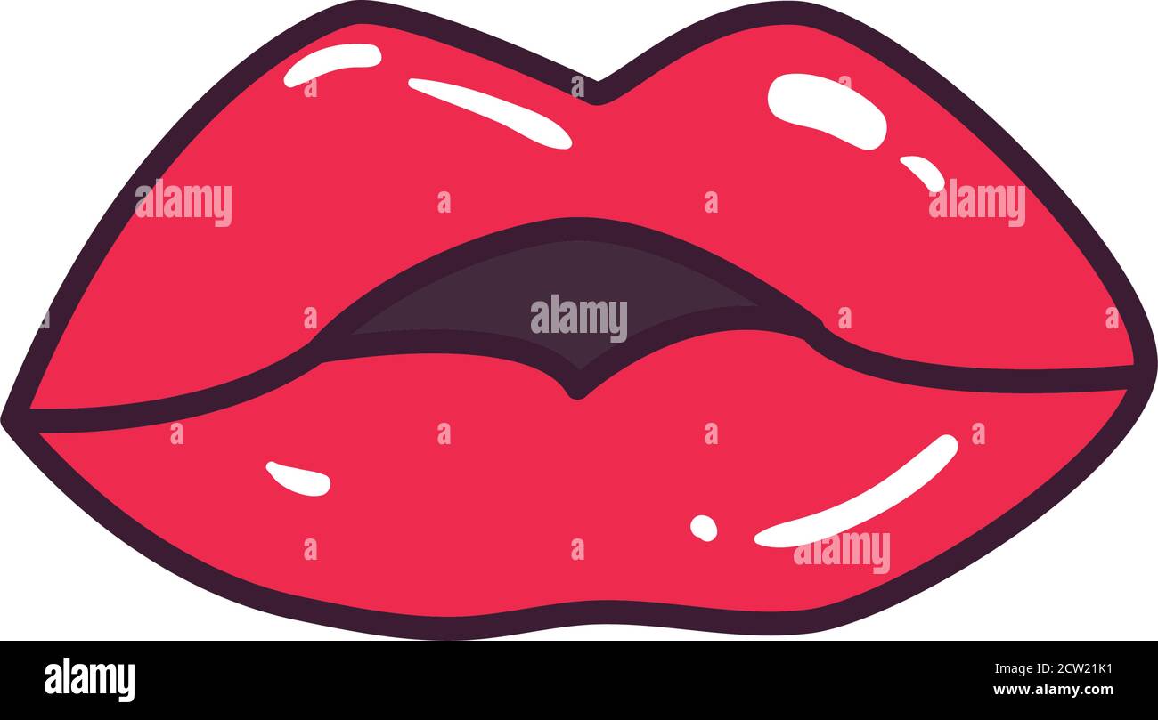 pop art female mouth line and fill style icon design of retro lips ...