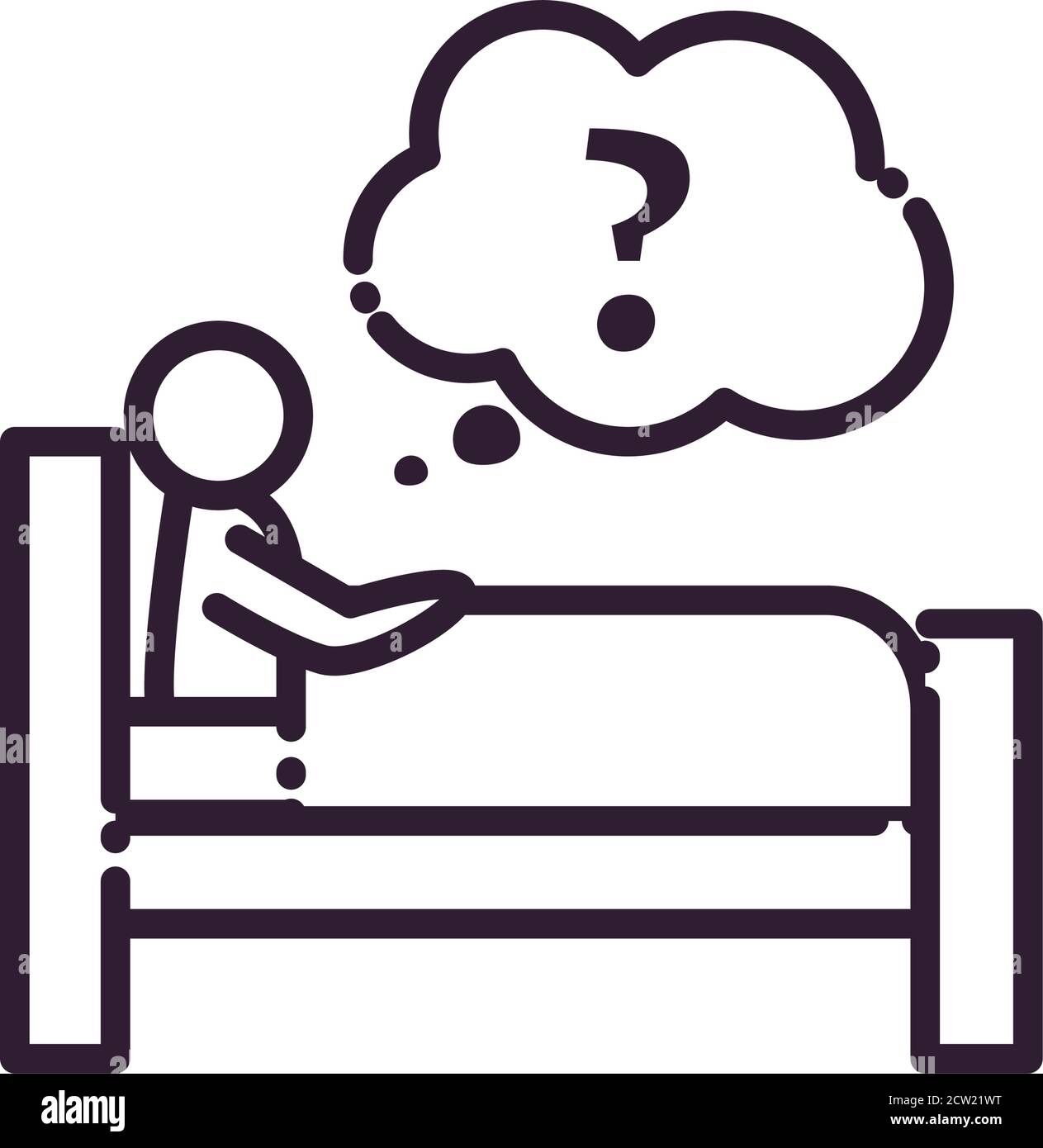 sleeping man on bed with question mark in bubble line style icon design ...