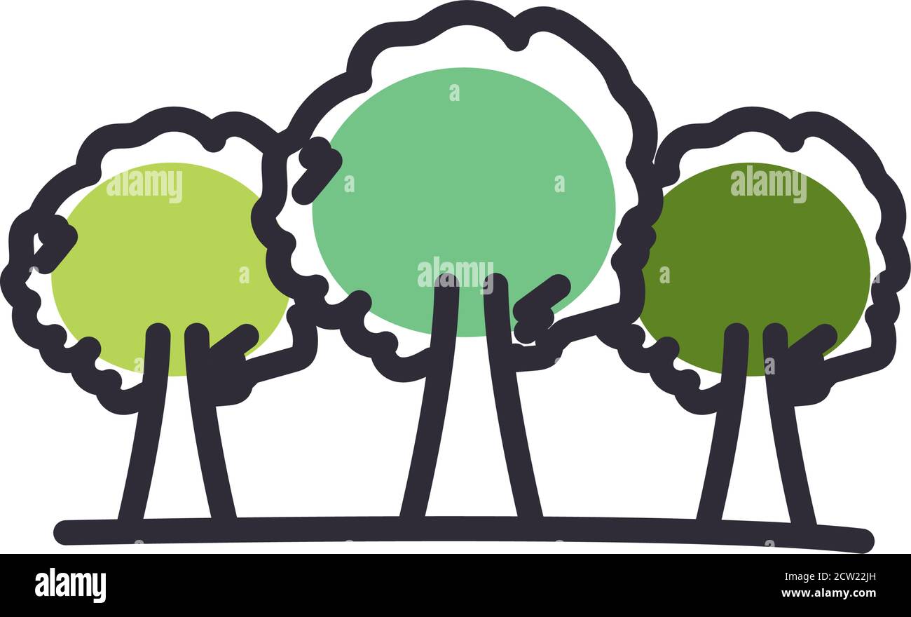 Trees line and fill style icon design, Nature plant season environment ...