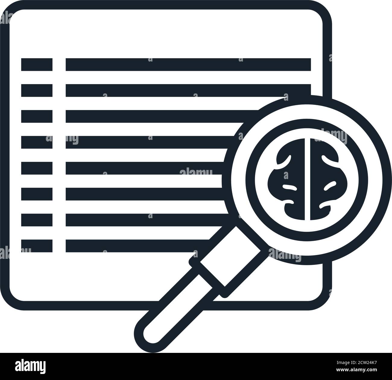 brain in lupe with document line style icon design, search tool and magnifying glass theme ...