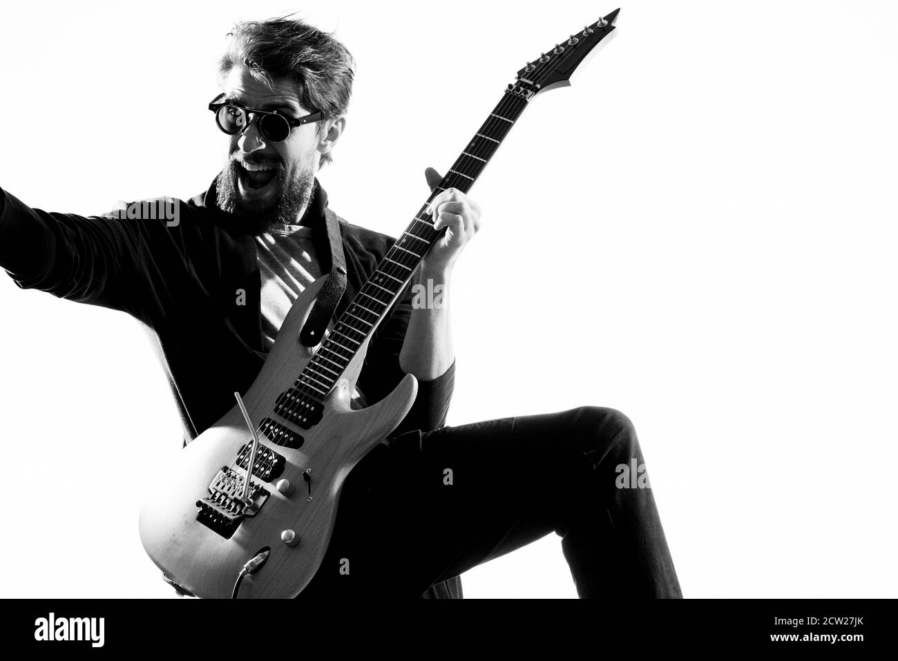 Musician with guitar rock star emotions entertainment modern performer ...