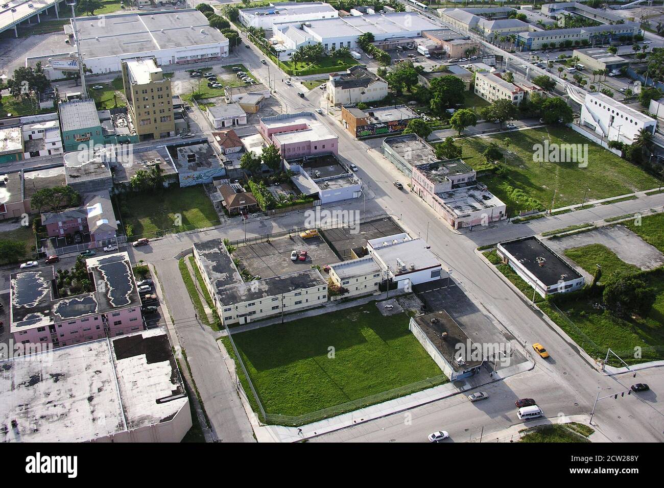 Miami, Florida, USA - September 2005: Archival aerial view of buildings ...