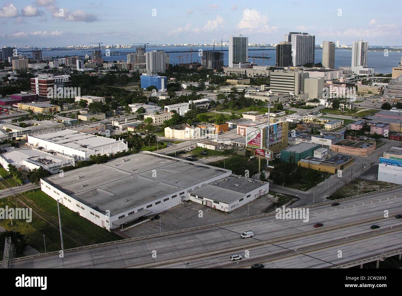 Miami, Florida, USA - September 2005: Archival aerial view of buidings ...