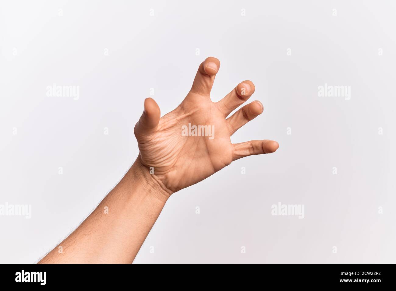 Hand of caucasian young man showing fingers over isolated white ...