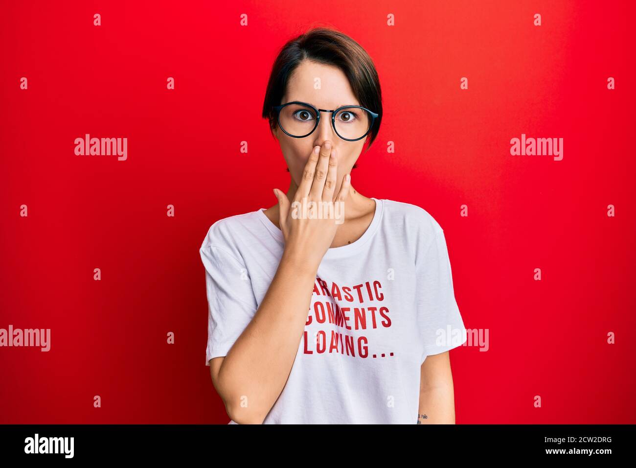 Young brunette woman with short hair wearing sarcastic comments loading ...