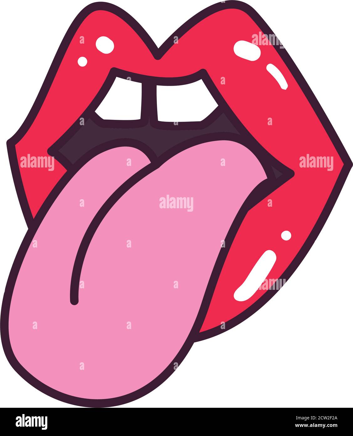 pop art female mouth with tongue line and fill style icon design of ...