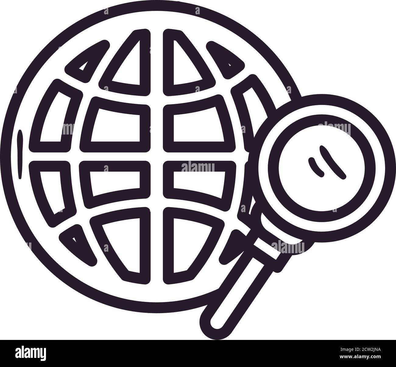 Global sphere with lupe line style icon design, Communication internet and connectivity theme ...