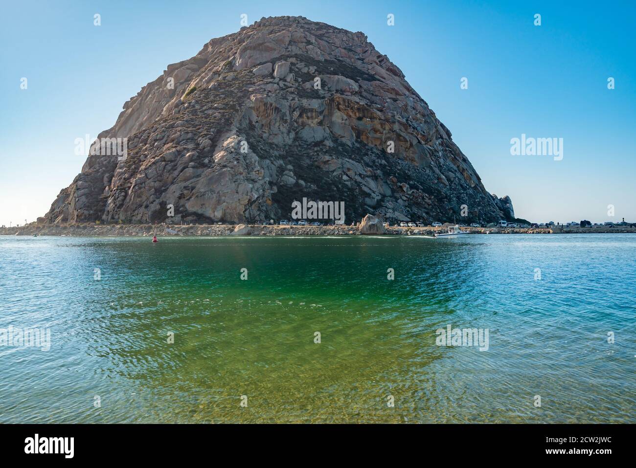 Morro Rock, a volcanic plug in Morro Bay, Pacific Coast, California ...