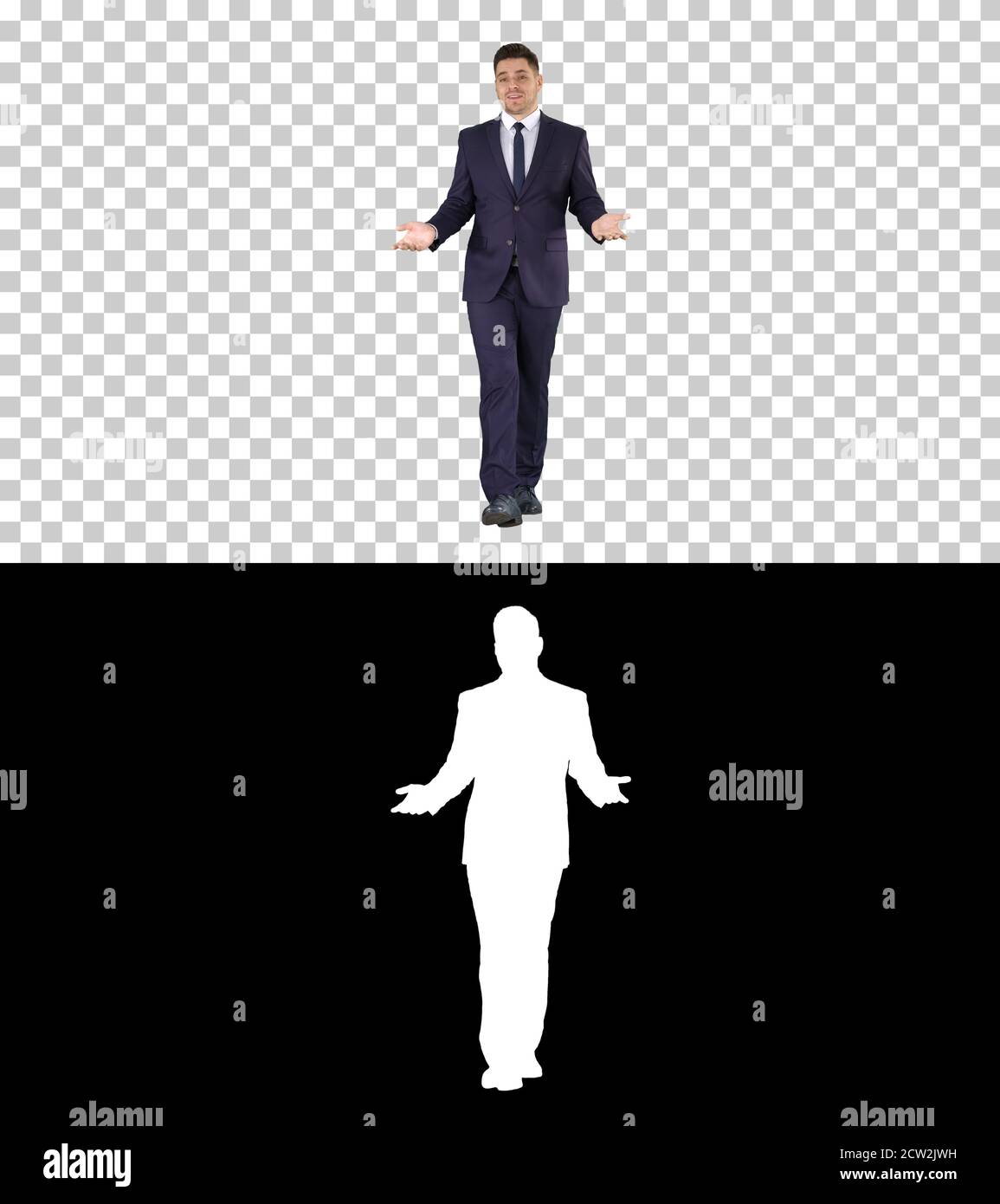 Businessman walking explaining something camera hi-res stock ...