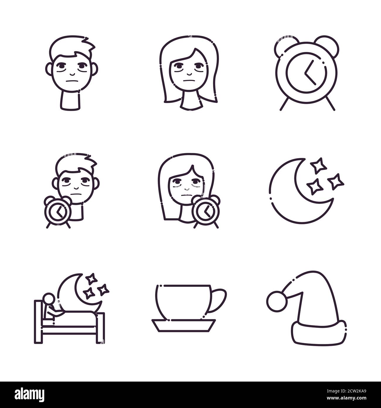 insomnia line style icon set design, sleep and night theme Vector ...