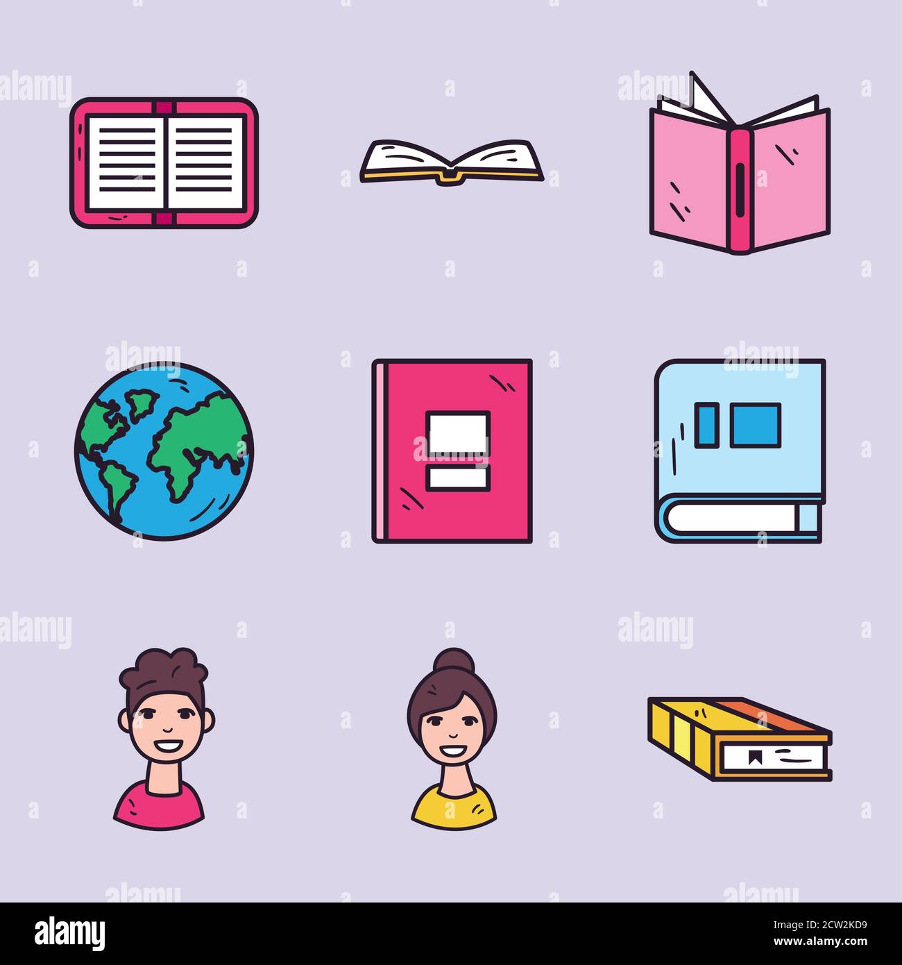School line and fill style icon set design, Education class lesson and ...