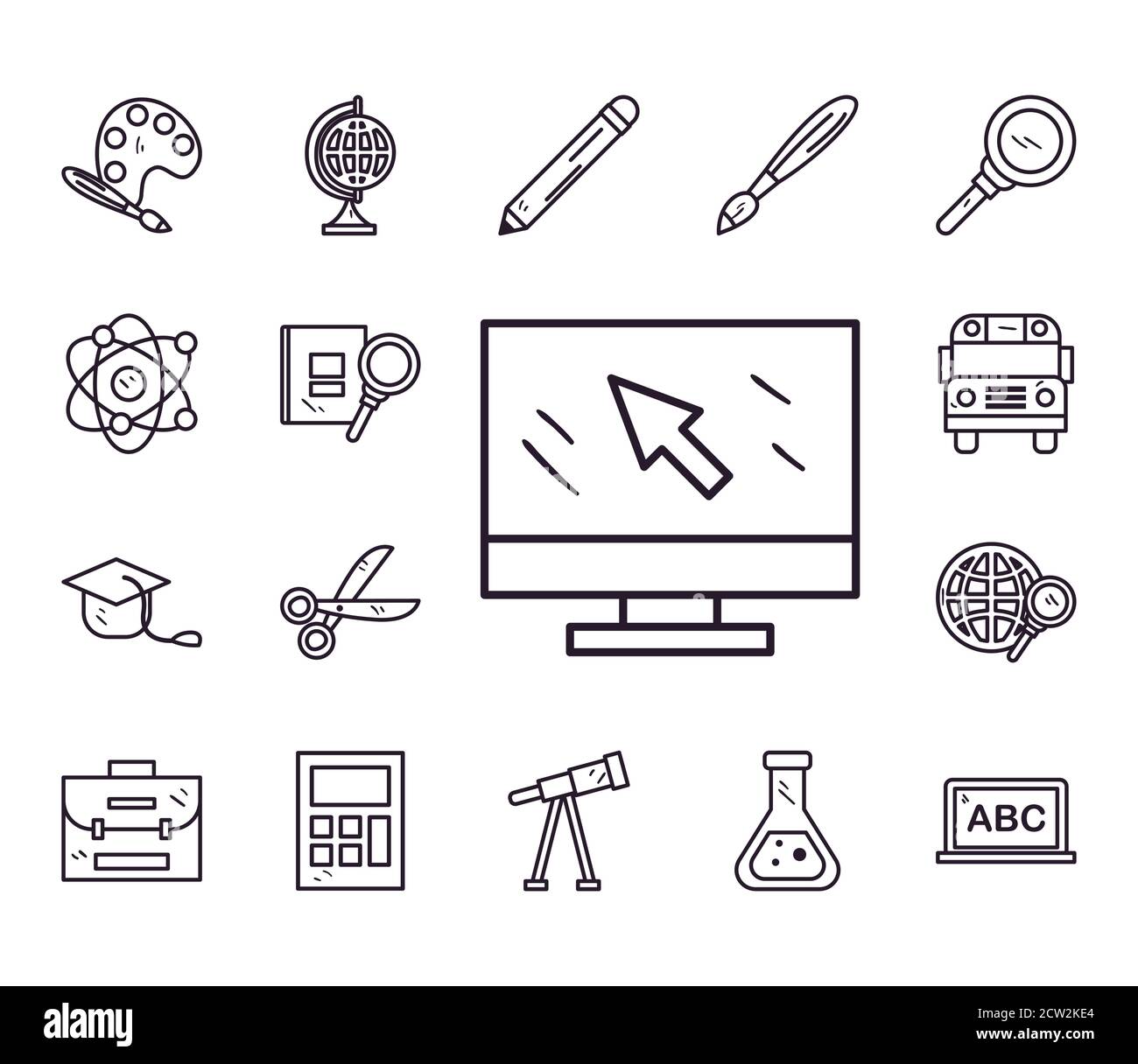 School line style collection of icons design, Education class lesson ...