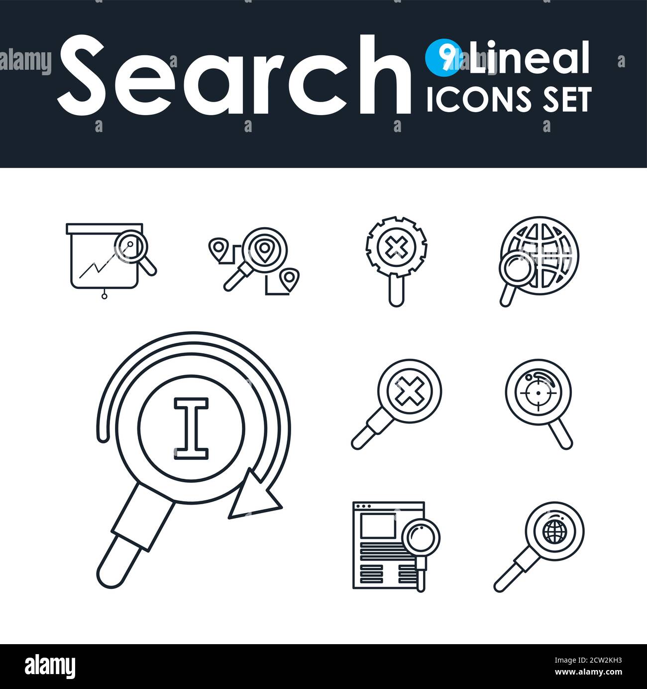 seach line style set icons design, lupe tool and magnifying glass theme ...