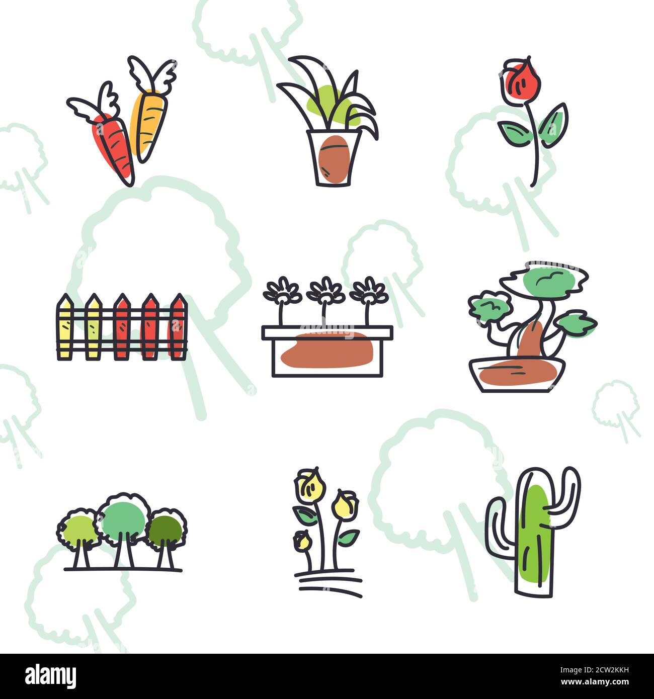 garden line and fill style icons collection design, Gardening planting ...