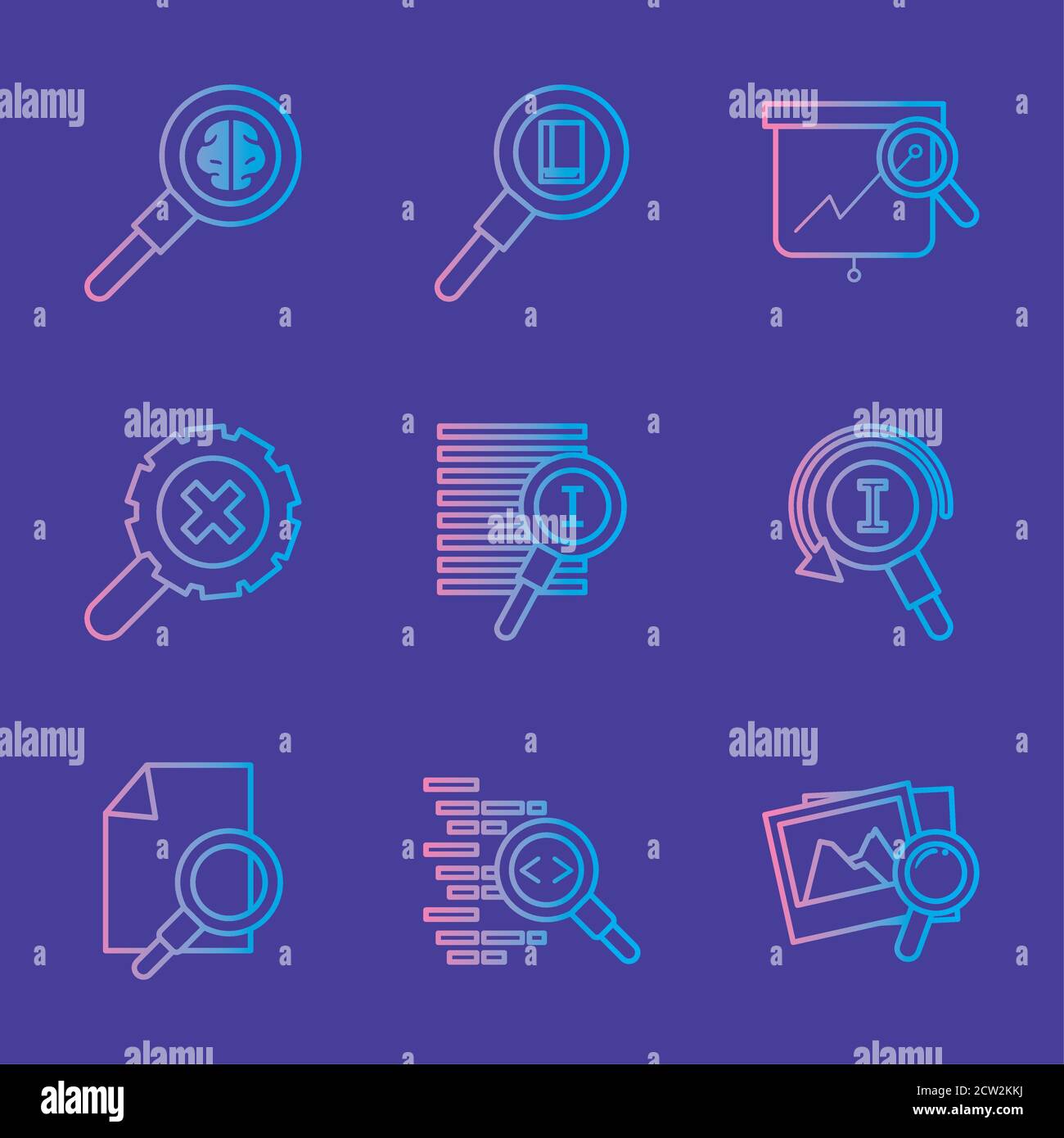 seach line style icon set design, lupe tool and magnifying glass theme Vector illustration Stock ...